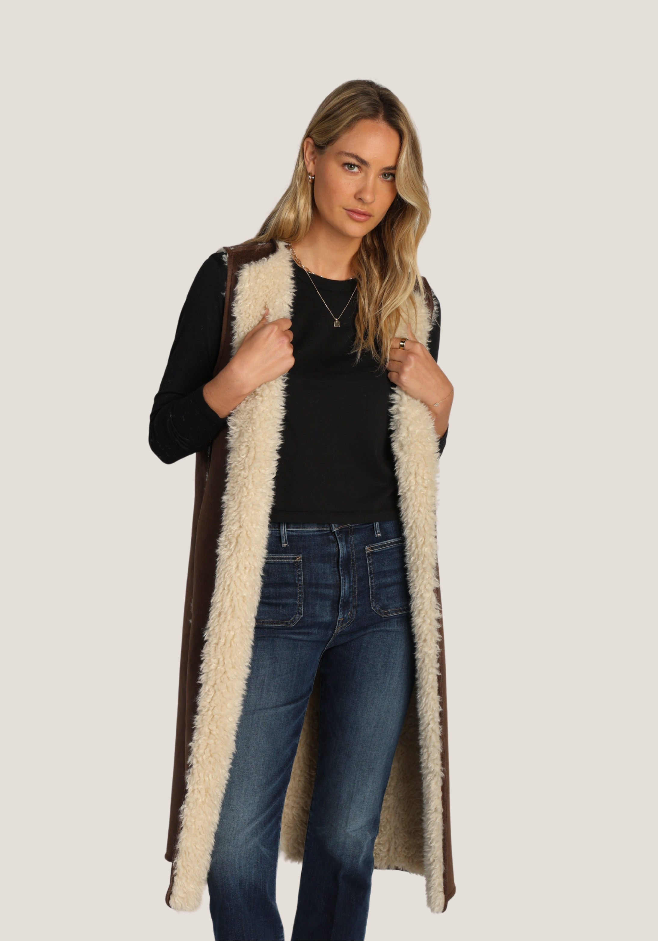 REVERSIBLE LONG VEST VTG BROWN – Hinton and Hinton